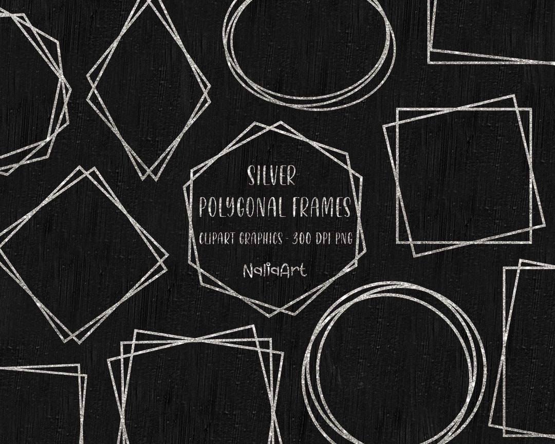 Silver Polygonal Frames Clipart, Silver Glitter Geometric Frame, Silver ...