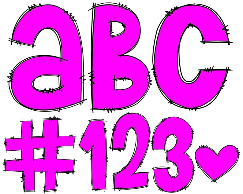 Doodle Letters Purple Pink Clipart Letters Clip Art Digital | Etsy
