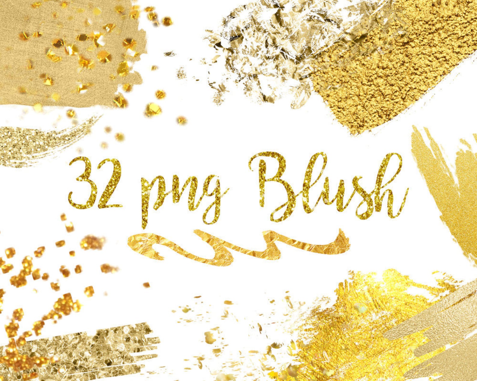 Gold Brush Strokes Clipart Gold Glitter Clipart Gold | Etsy