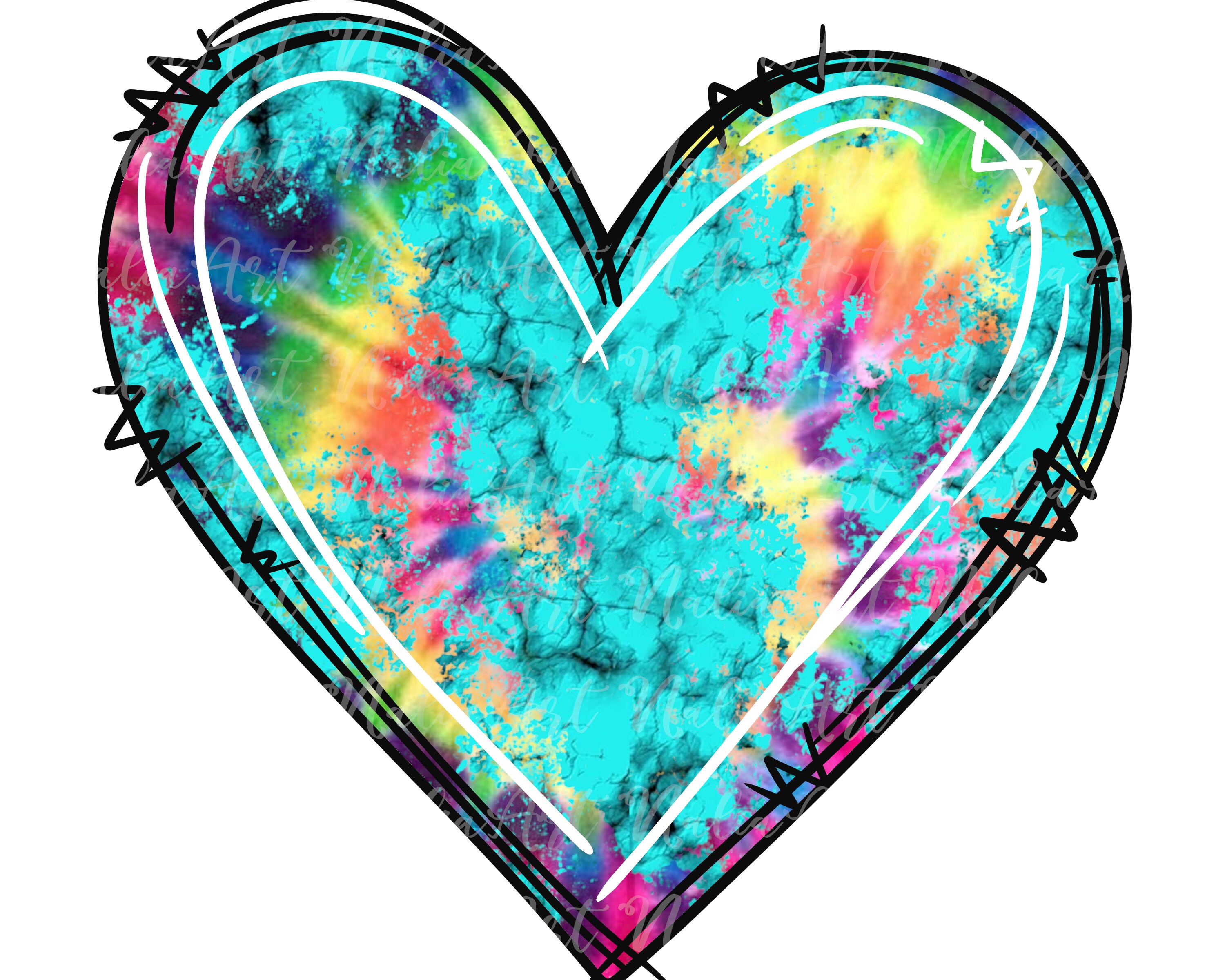 Heart Turquoise Tie Dye Heart PNG Cheetah Heart Heart Watercolor ...