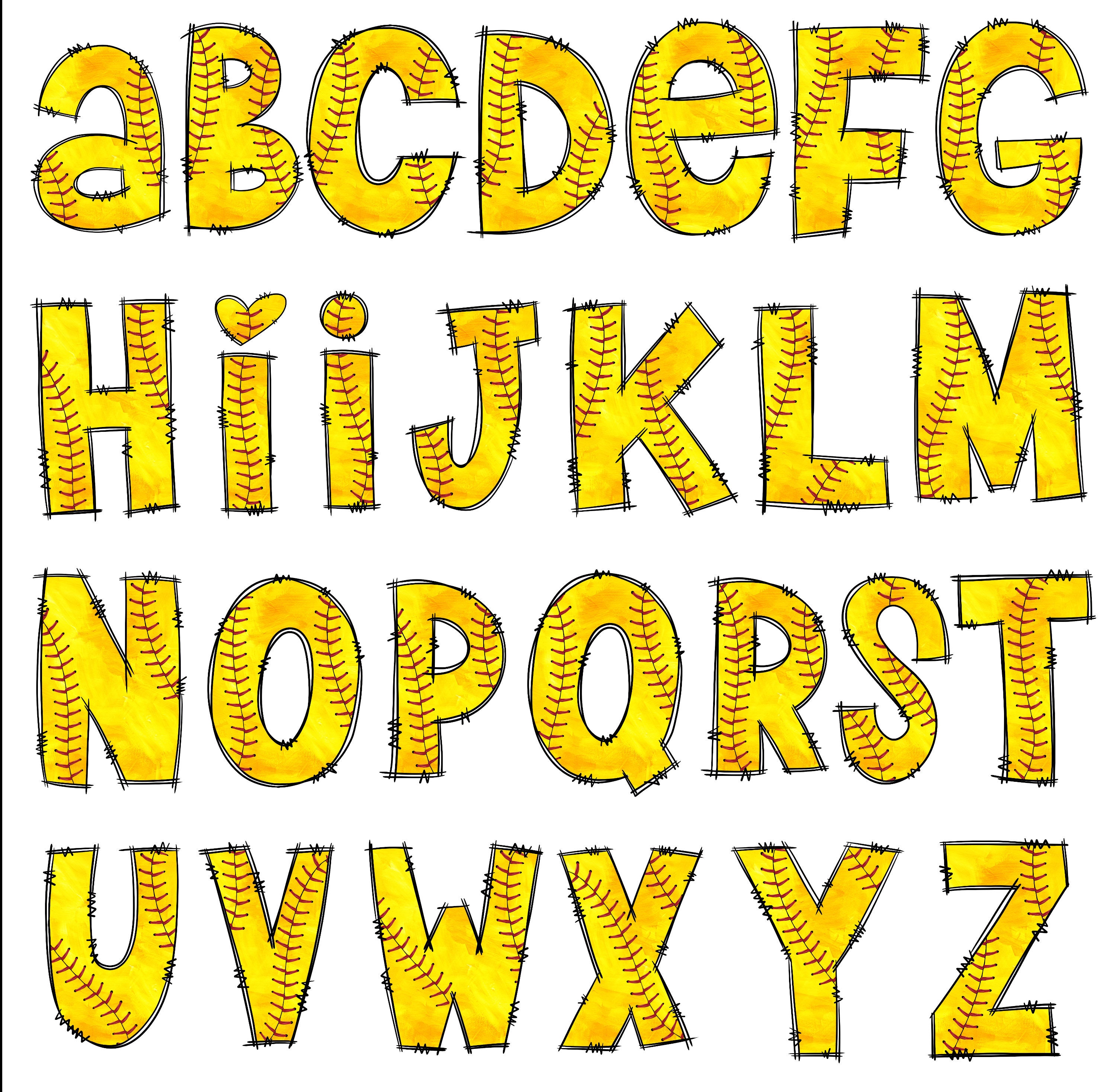 Softball Doodle Letters Clipart Letters Clip Art Sports - Etsy
