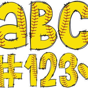 Softball Doodle Letters Clipart, Letters Clip Art, Sports Digital ...