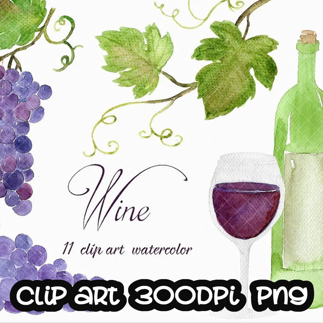 Handpainted Watercolor Clip Art Wine, Grape, Vineyard, Cards Free ...