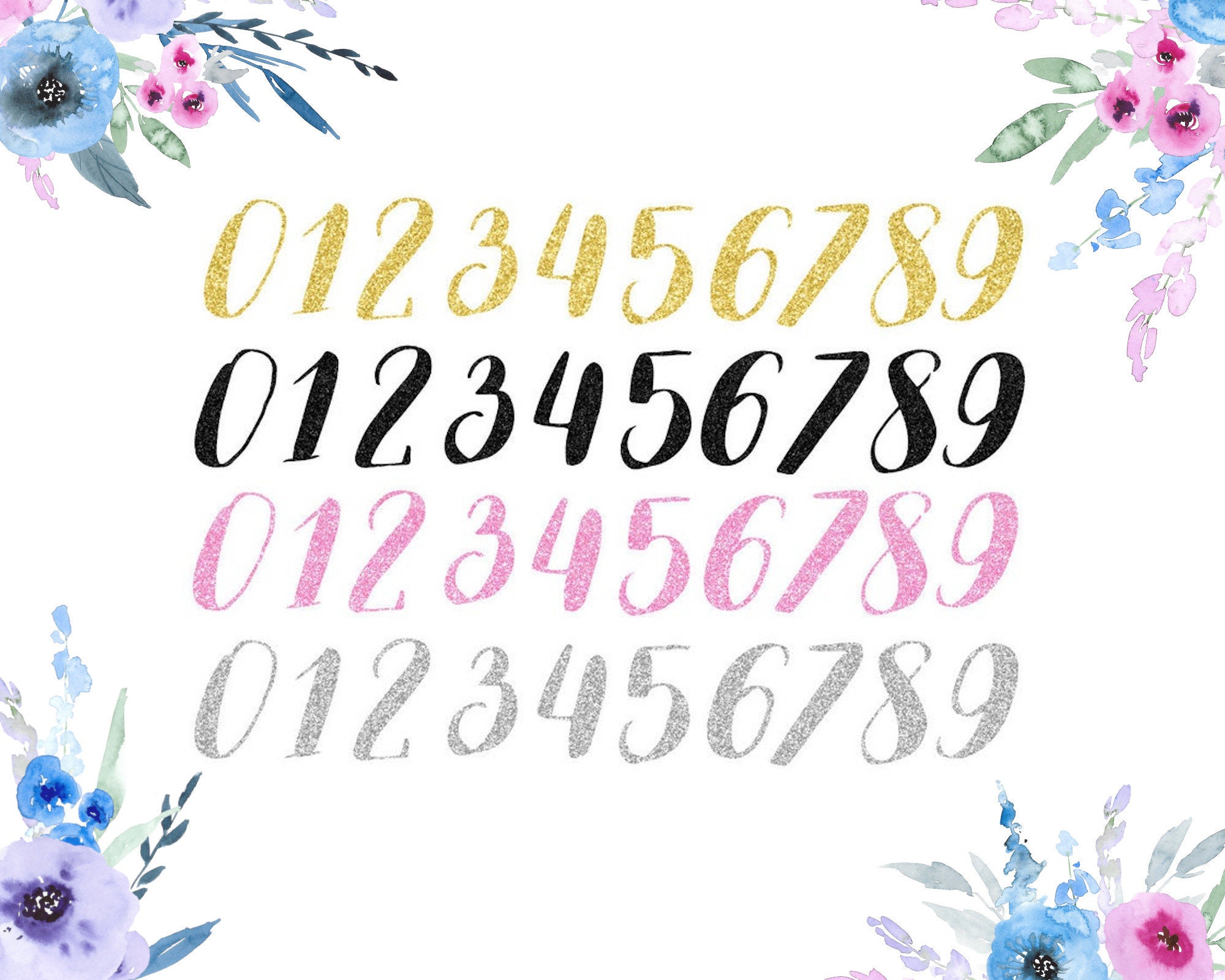 Numbers Glitter Clip Art Digital Clipart Numbers Pink Black - Etsy