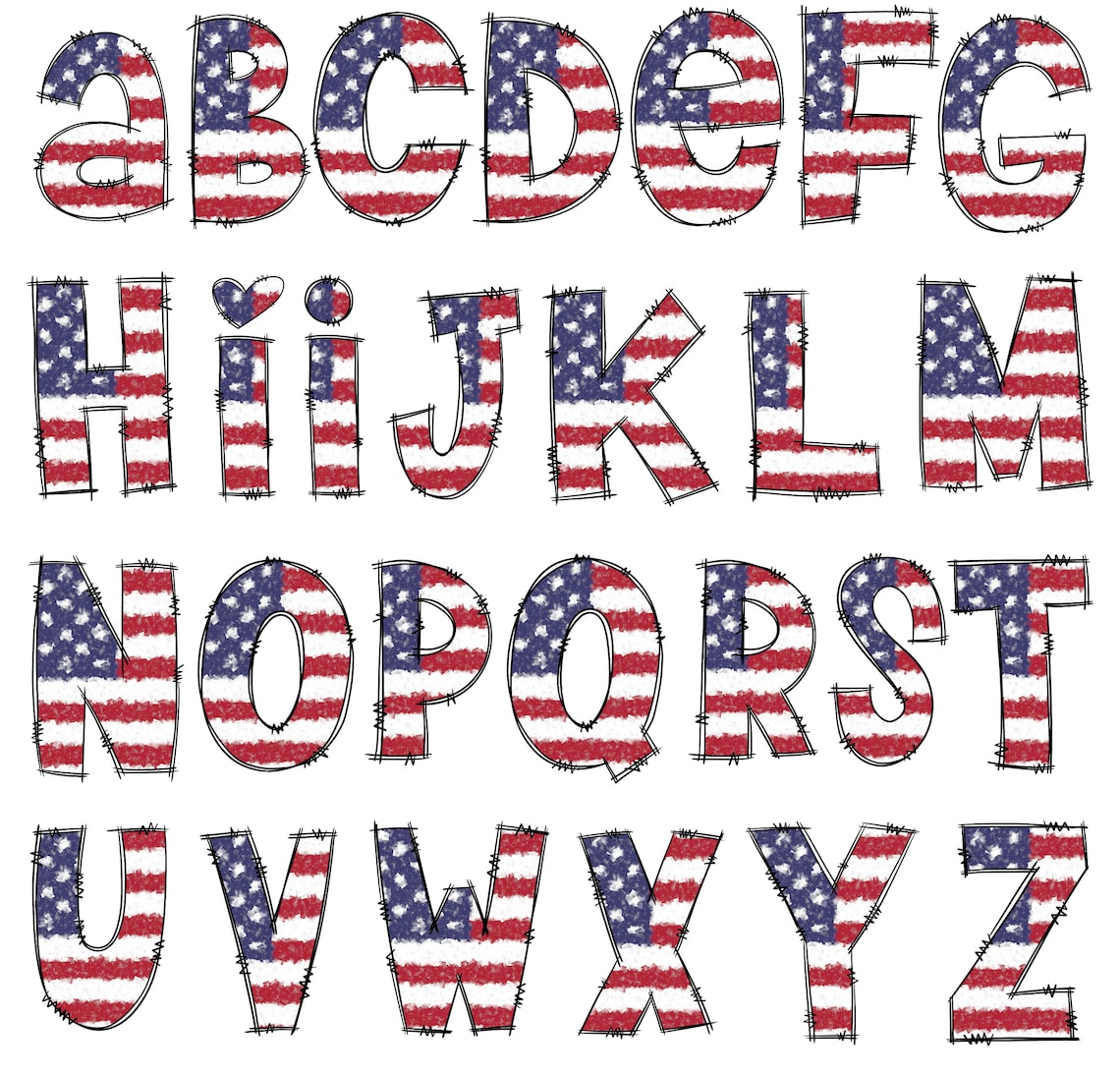 Doodle Letters USA Flag Clipart Letters Clip Art Digital | Etsy