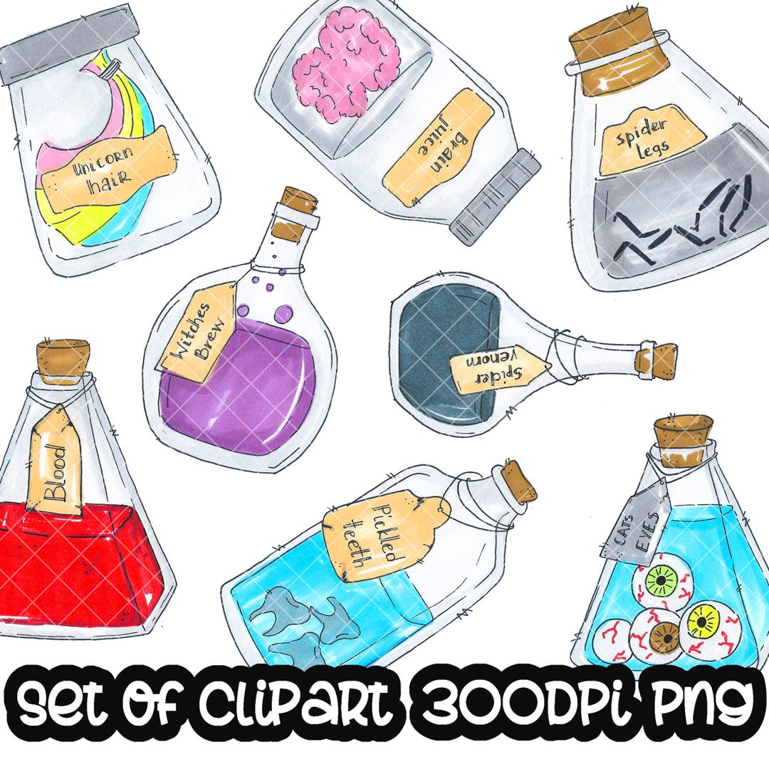 Halloween Potions Clipart Digital Clip Art Creepy Potion Witches Spider ...