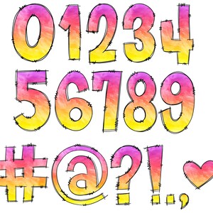 Doodle Letters Rainbow Ombre Clipart, Letters Clip Art, Pink Yellow ...