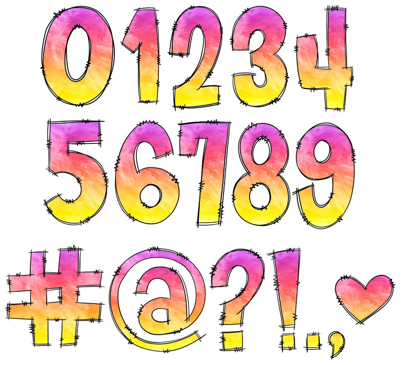Doodle Letters Rainbow Ombre Clipart, Letters Clip Art, Pink Yellow ...