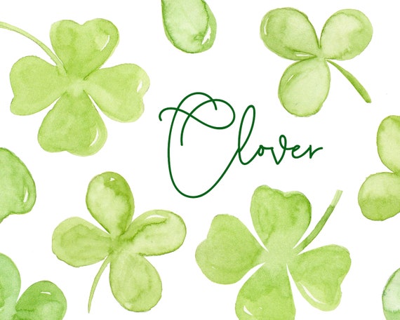 Clover Handpainted Watercolor Floral Leaves Green Digital | Etsy