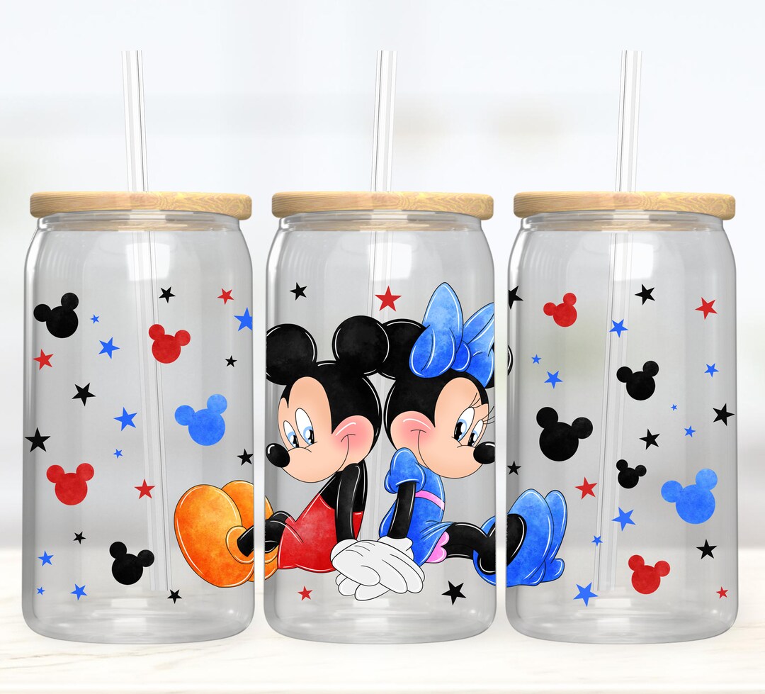 Mickey and Minnie Cup PNG File DIGITAL DOWNLOAD 16oz Glass Tumbler ...