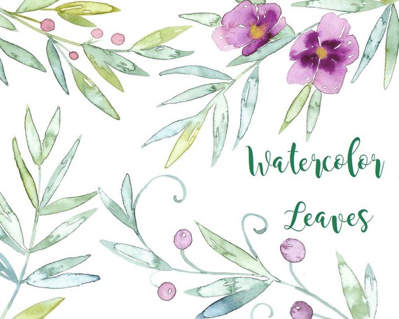 Watercolor Floral Leaves Leaf Digital Clipart Cards | Etsy