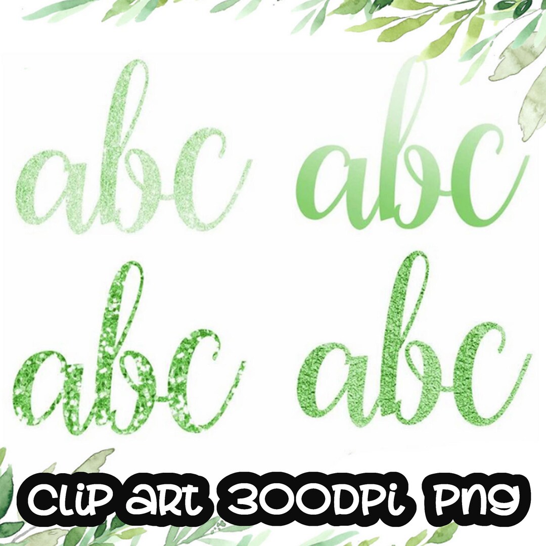 Alphabet Clip Art, Glitter Foil Green Alphabet, Digital Clipart ...