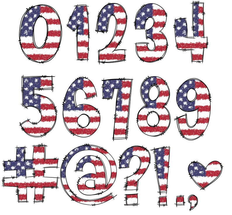 Doodle Letters USA Flag Clipart Letters Clip Art Digital | Etsy