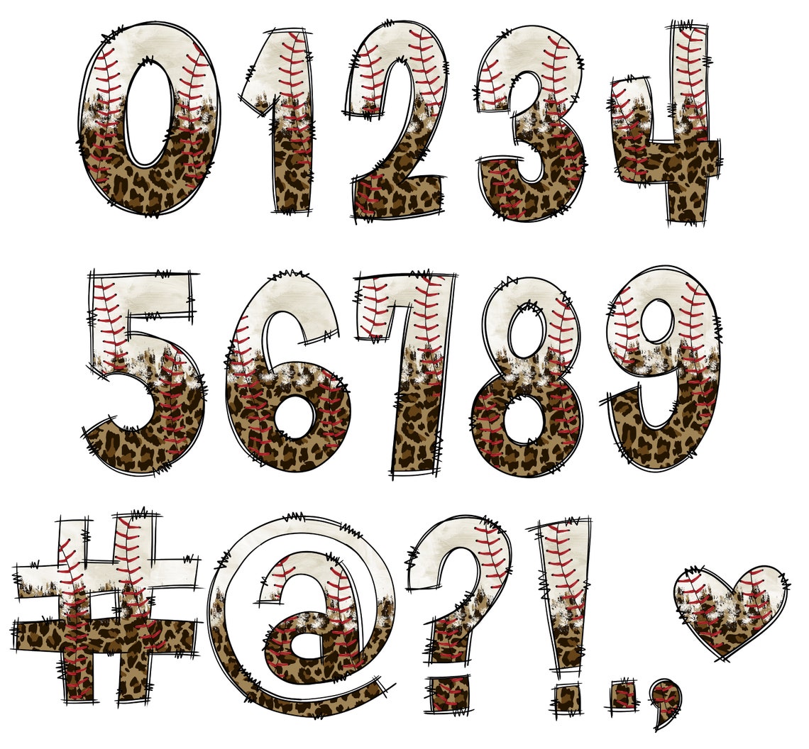 Baseball Doodle Letters Leopard Clipart Letters Clip Art - Etsy