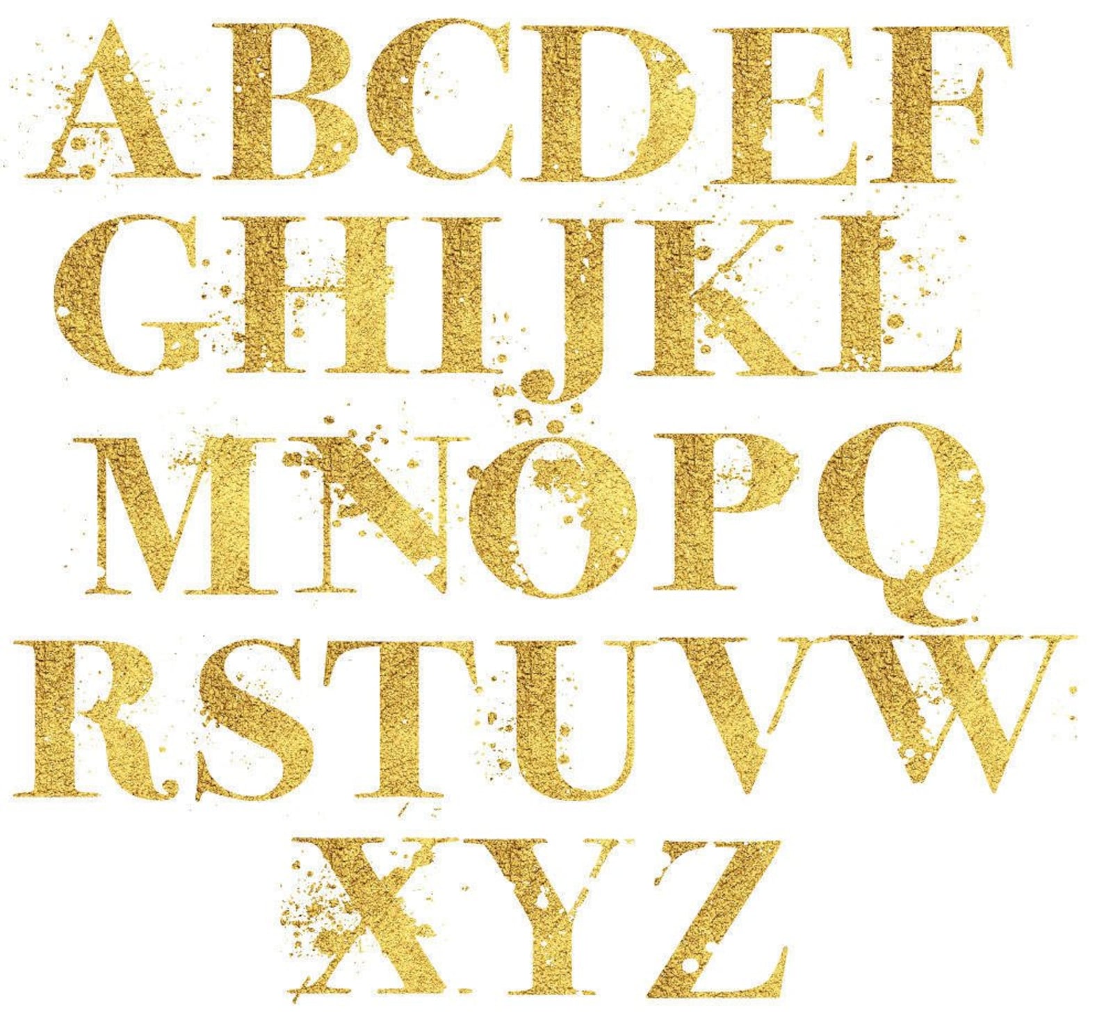 Gold Alphabet Clip Art, Gold Foil Alphabet, Splash Digital Clipart ...
