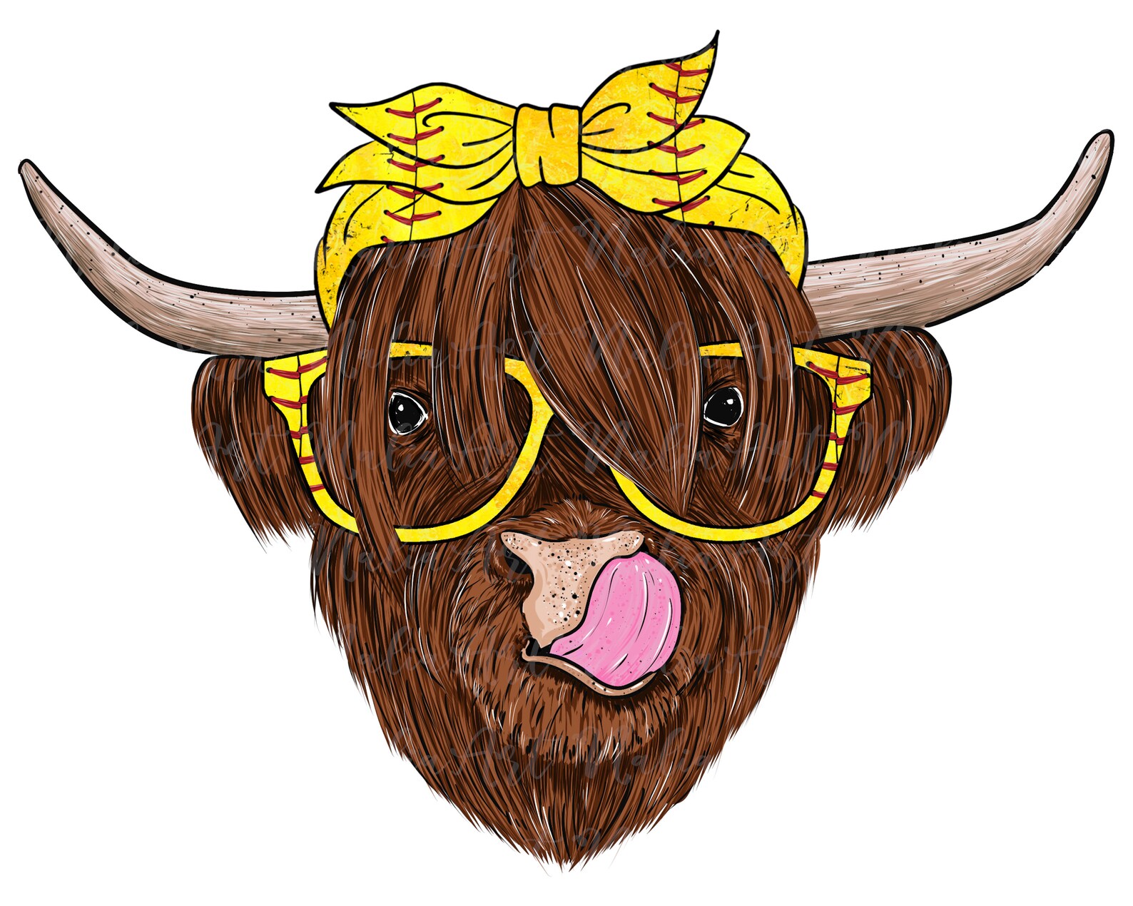Cow PNG Softball Cow Highland Cow Bandana and Glasses Png | Etsy