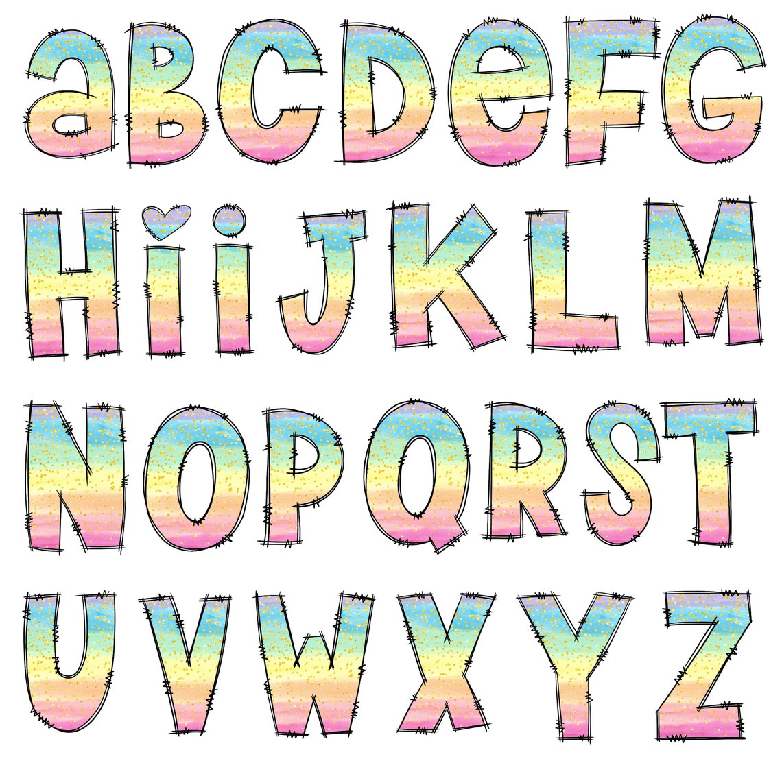 Doodle Letters Rainbow Ombre Clipart Glitter Confetti Letters - Etsy