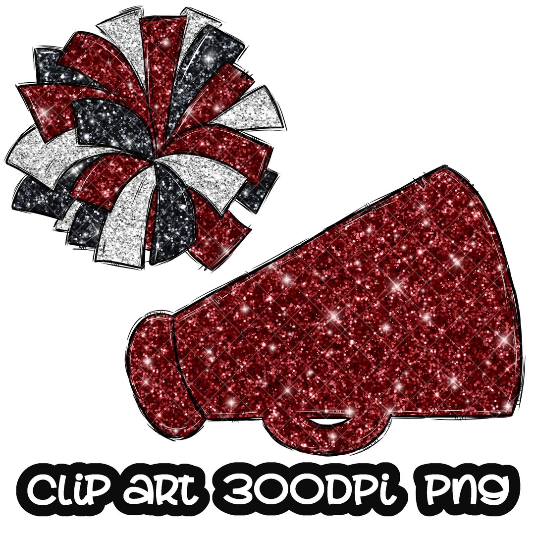 Cheer Poms Megaphone Football Maroon Glitter | Digital Download ...