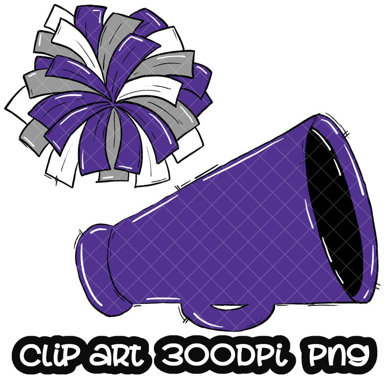 Cheer Poms Megaphone Football Purple Silver | Digital Download ...