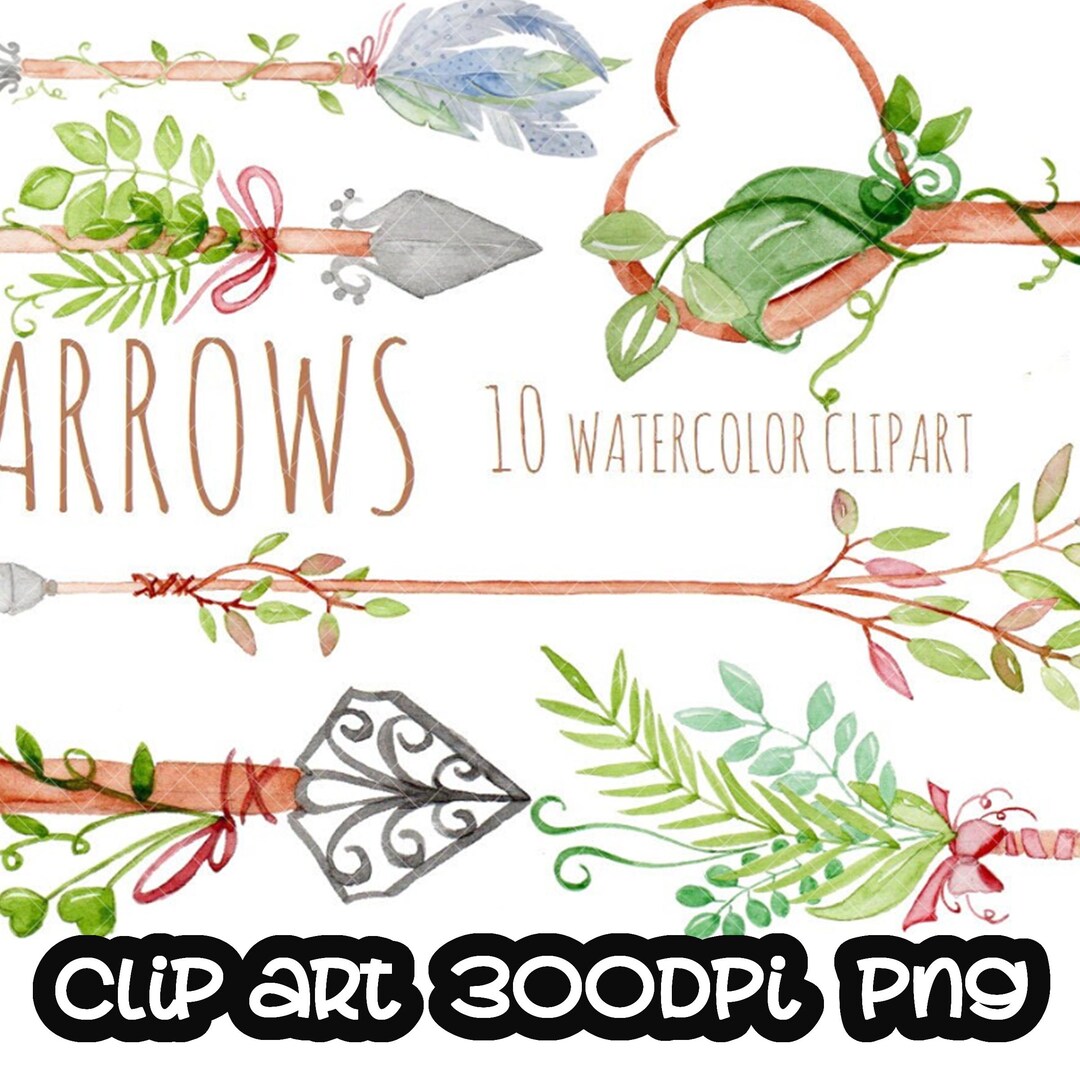 Clipart Hand Painted Watercolor Arrows, Tribal Arrows Digital Clipart ...