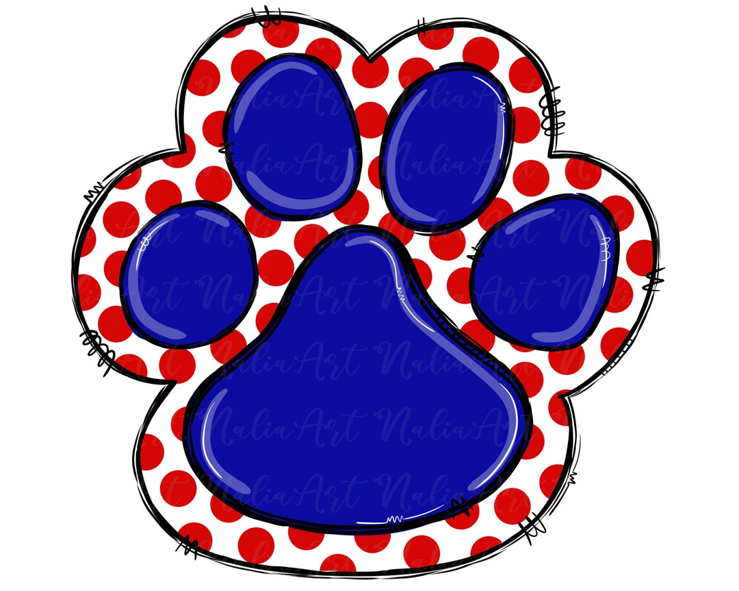 Paw Blue Red Dots Hand Drawn Sublimation Design PNG File - Etsy