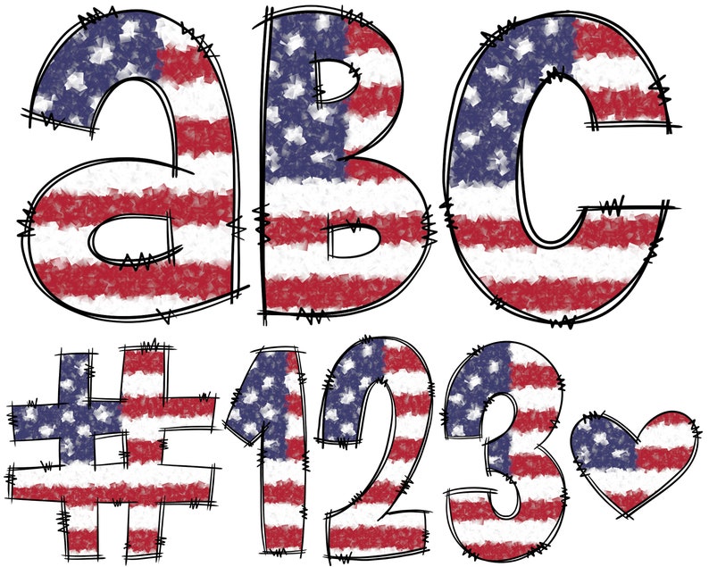 Doodle Letters USA Flag Clipart Letters Clip Art Digital | Etsy