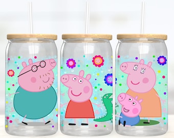 Peppa Pig Cup PNG File DIGITAL DOWNLOAD 16oz Glass Tumbler Design, 16oz ...