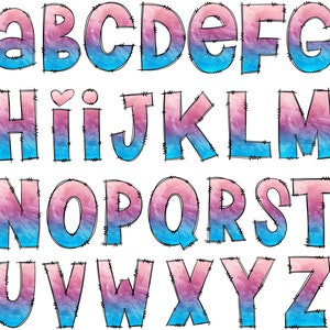 Doodle Letters Rainbow Ombre Clipart, Letters Clip Art, Blue Pink ...