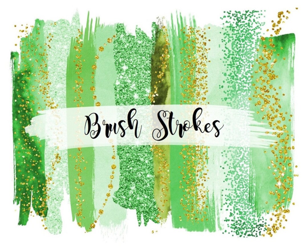 Green Brush Strokes Clipart, Gold Glitter Clipart, Gold Confetti, Gold ...