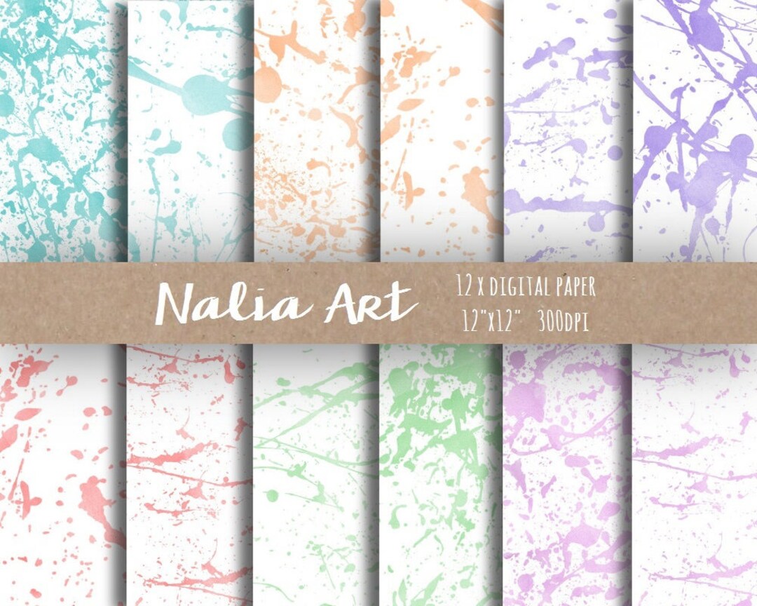 Handpainted Watercolor Digital Paper Background Splatters, Splash ...