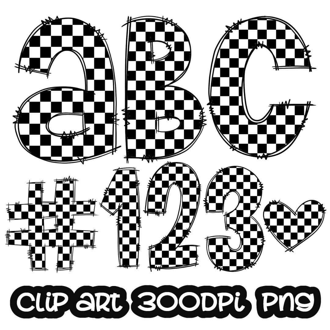 Doodle Letters Checkered Flag Clipart, Letters Clip Art, Sports Digital ...