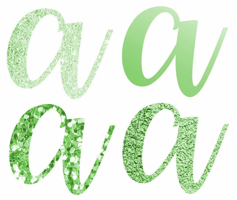 Alphabet Clip Art, Glitter Foil Green Alphabet, Digital Clipart ...