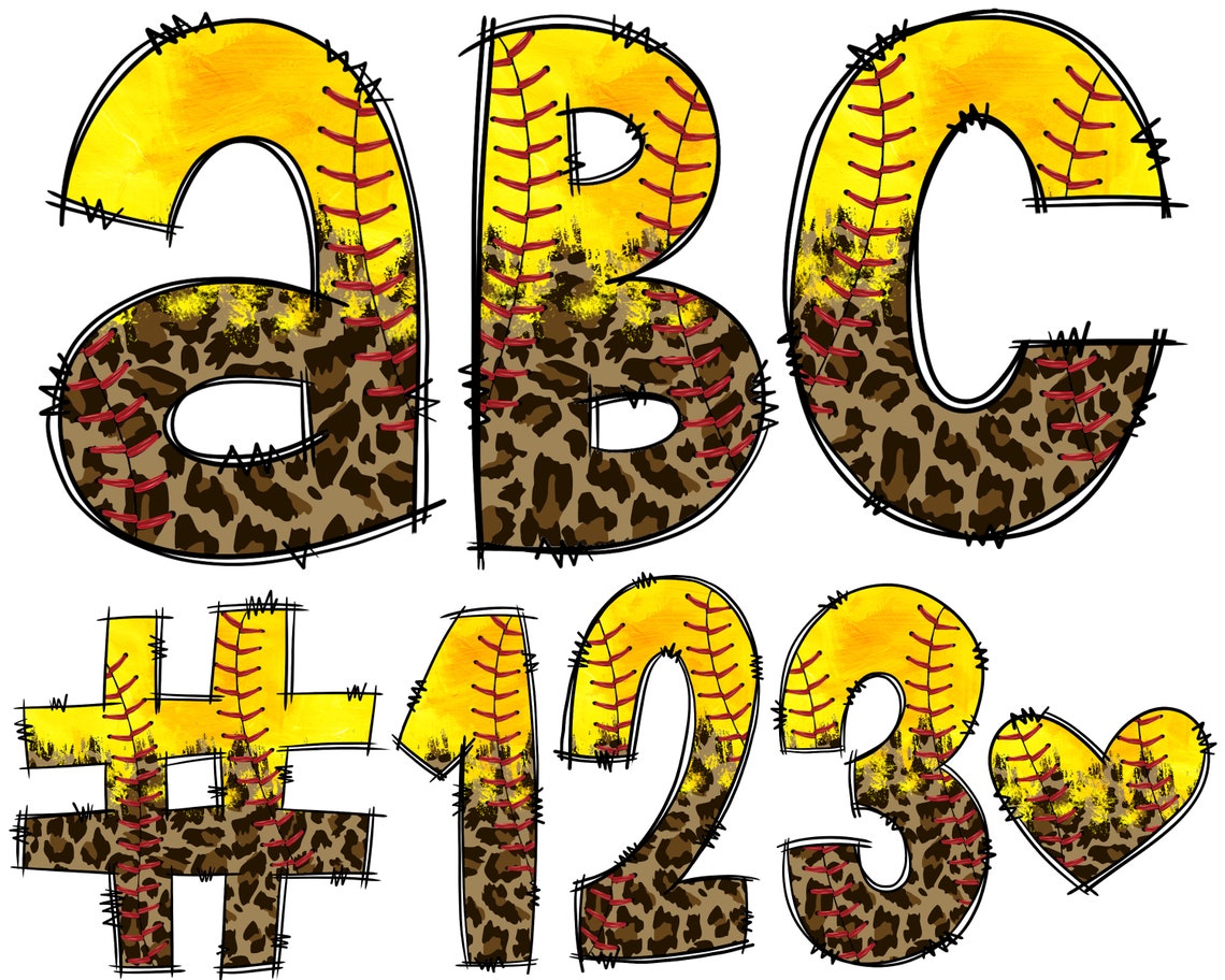 Softball Doodle Letters Leopard Clipart Letters Clip Art - Etsy