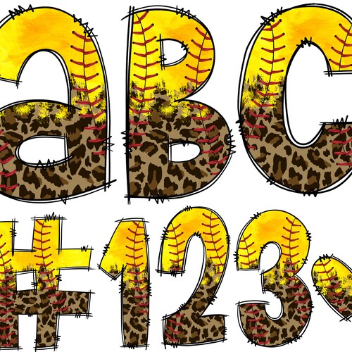 Softball Doodle Letters Clipart Letters Clip Art Sports - Etsy