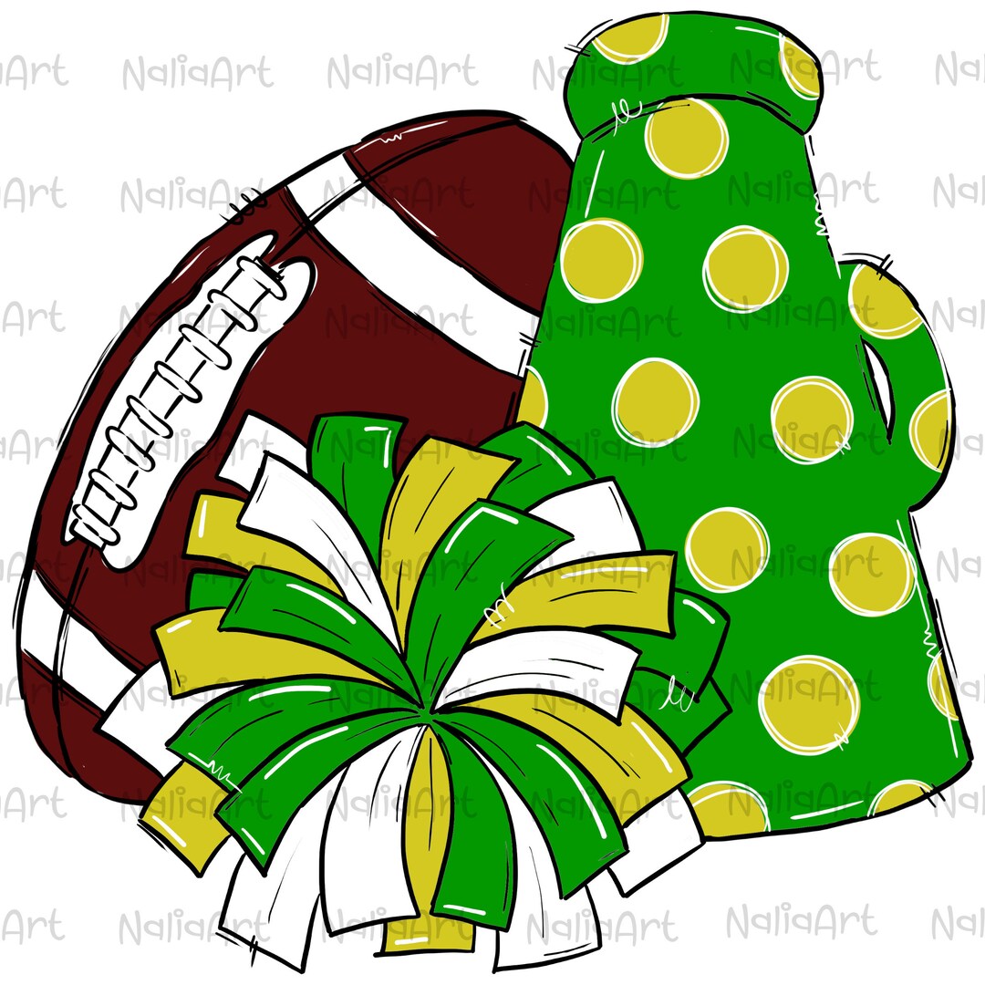 Football Cheer Poms Megaphone Green Gold Yellow Dots Digital Download ...