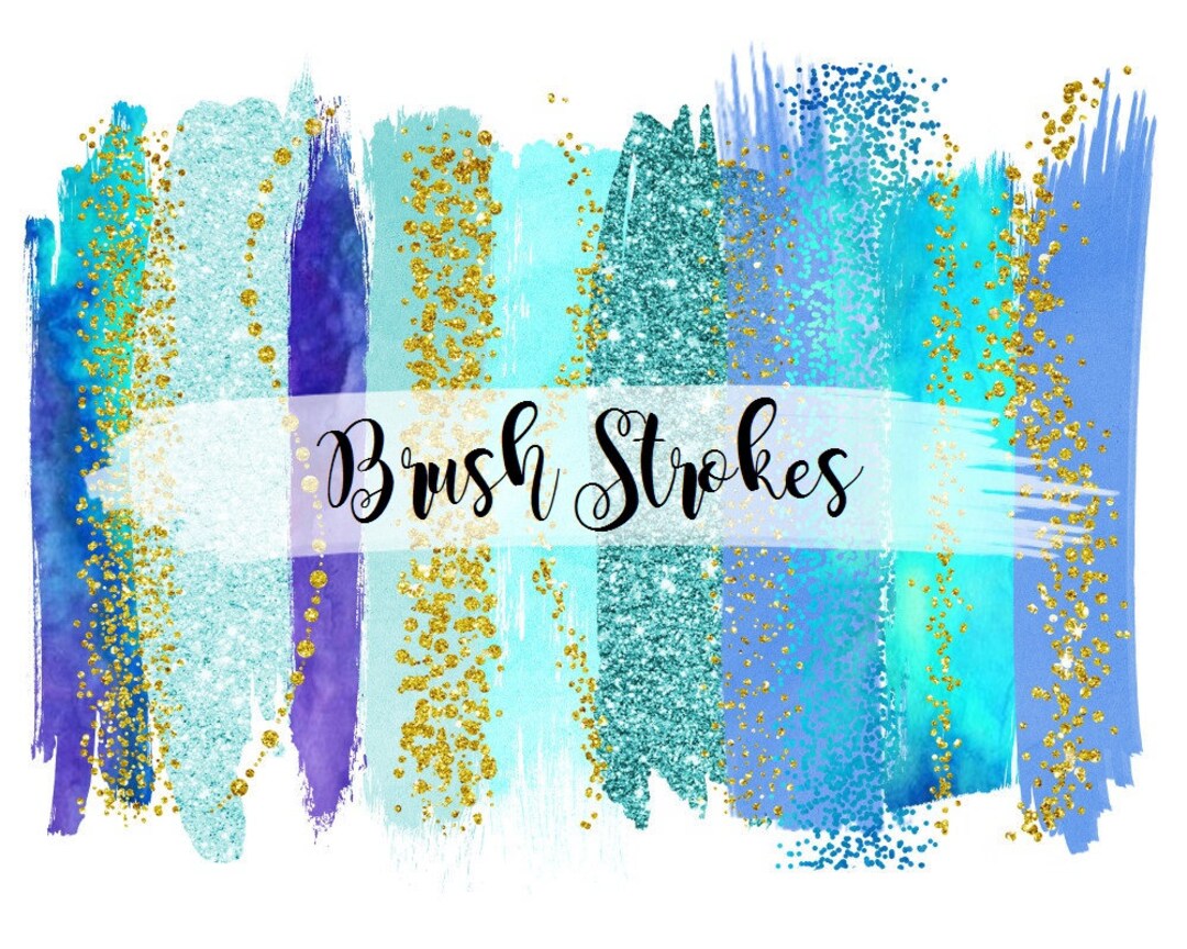 Blue Brush Strokes Clipart, Gold Glitter Clipart, Gold Confetti, Gold ...