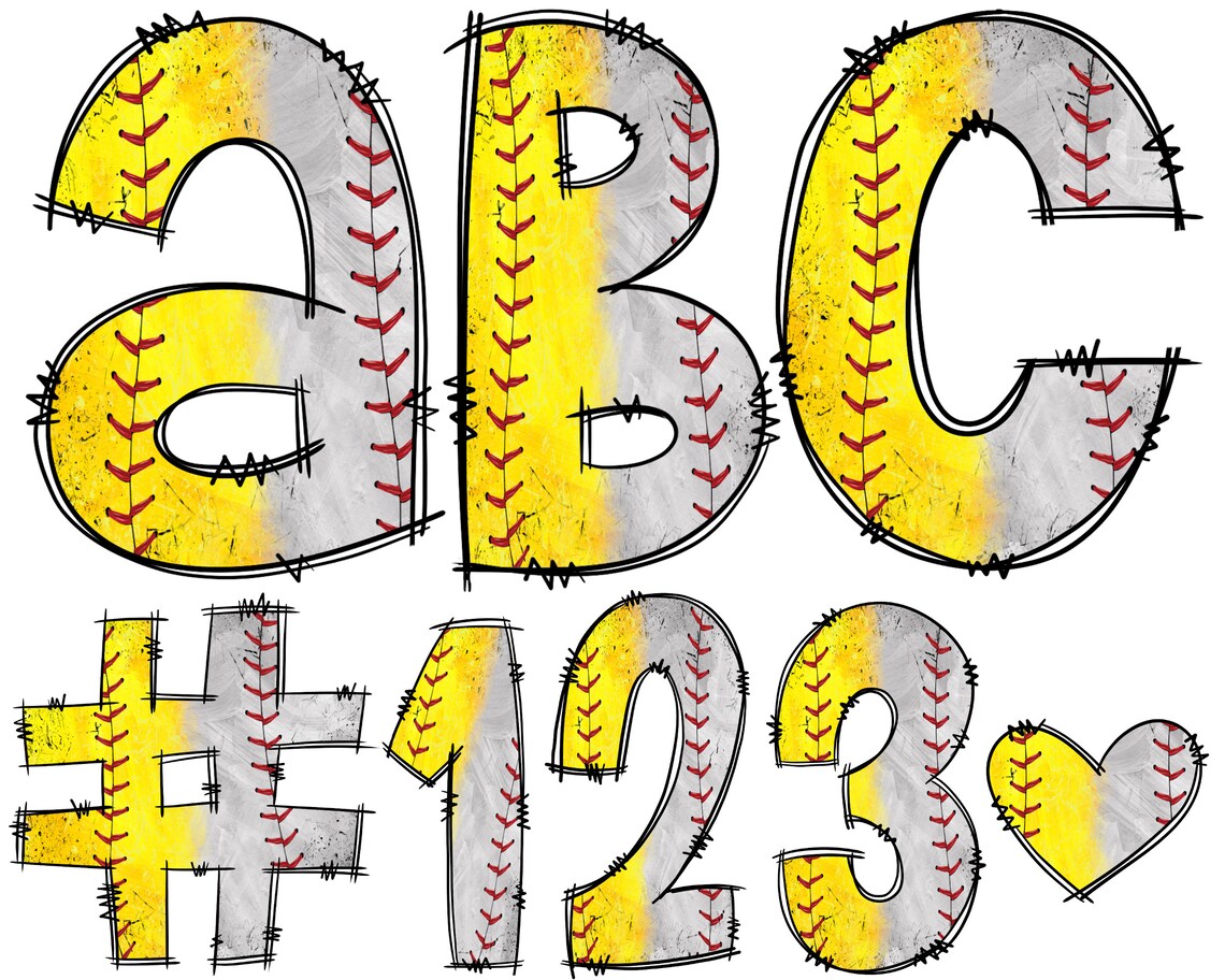 Softball Baseball Doodle Letters Clipart Letters Clip Art - Etsy