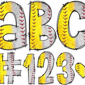 Softball Baseball Doodle Letters Clipart, Letters Clip Art, Sports ...