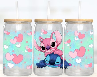 Stitch and Angel Cup PNG File DIGITAL DOWNLOAD 16oz Glass Tumbler ...