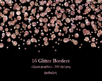 Glitter Confetti Border Clipart: Pink Blue Sparkle Frame, Birthday ...