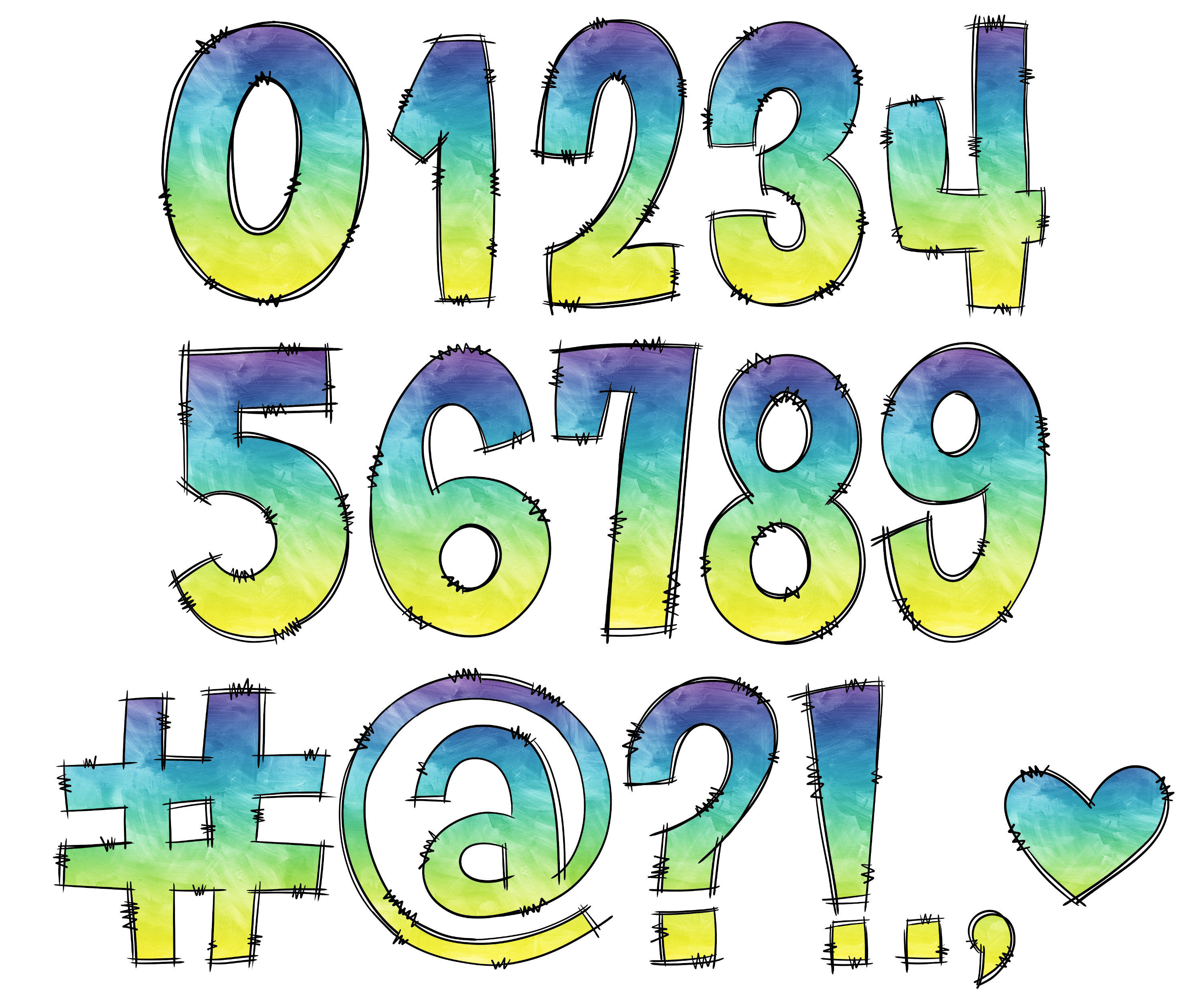 Doodle Letters Rainbow Ombre Clipart Letters Clip Art Blue | Etsy