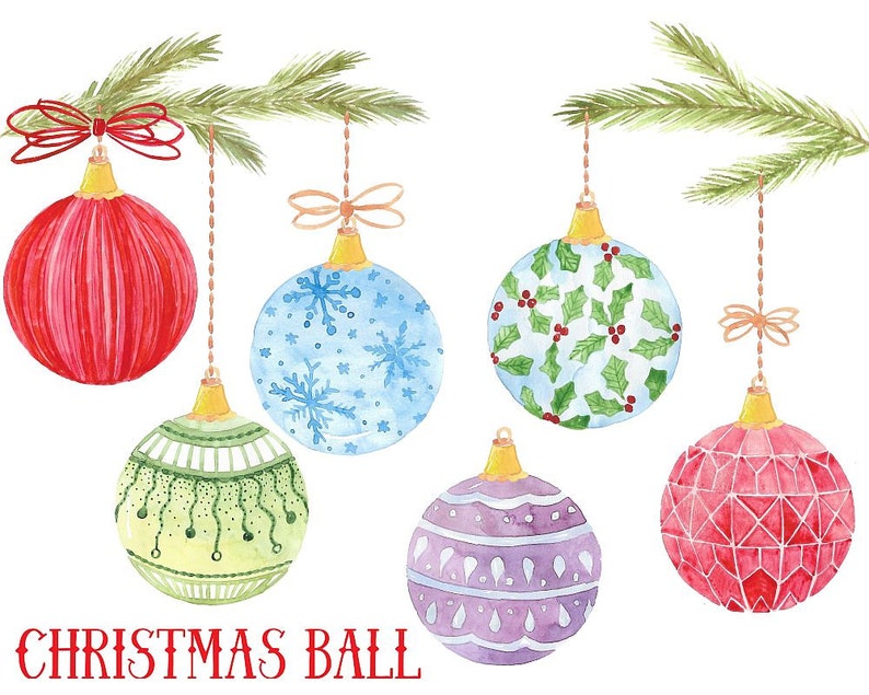 Christmas Ball Watercolor Handpainted Watercolor Digital - Etsy