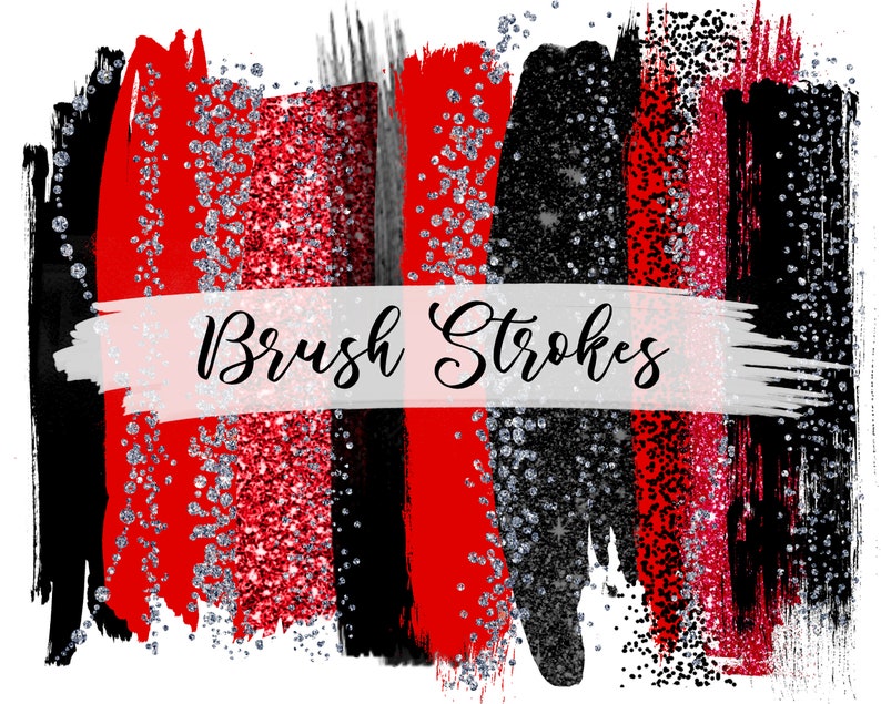 Red Black Brush Strokes Clipart Silver Glitter Clipart - Etsy