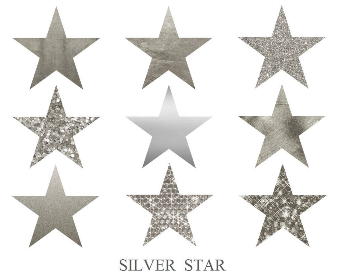 Silver Star Stars Clip Art Stars Glitter Foil Gold Digital | Etsy