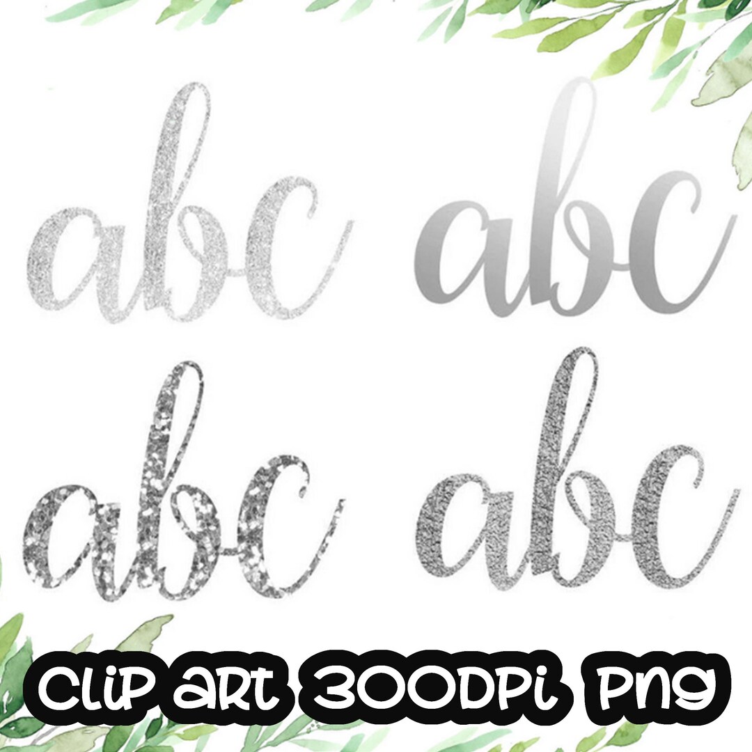 Alphabet Clip Art, Glitter Foil Silver Alphabet, Digital Clipart ...