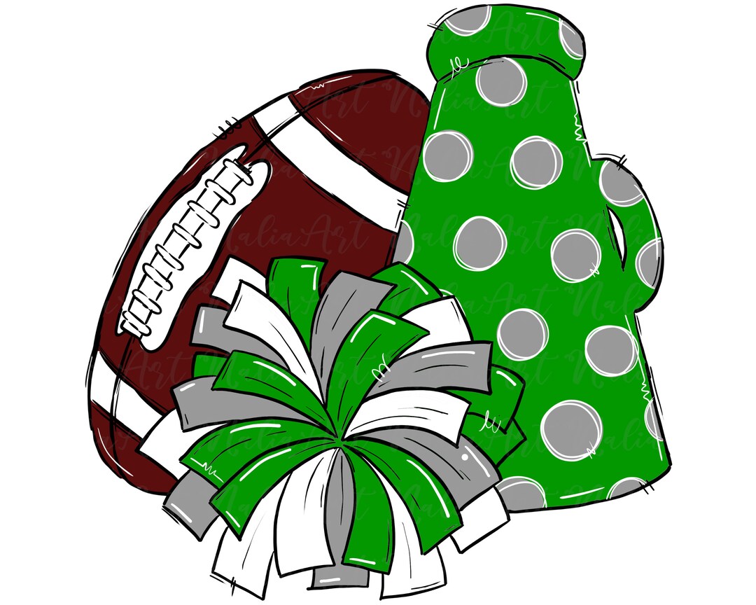 Football Cheer Poms Megaphone Green Silver Grey Dots Digital - Etsy