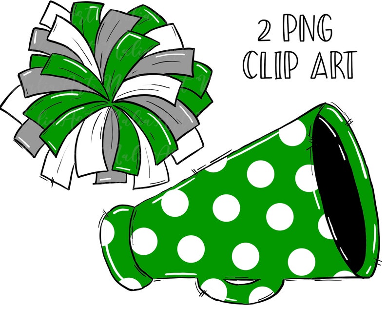 Cheer Poms Megaphone Football Green Silver Digital Download - Etsy