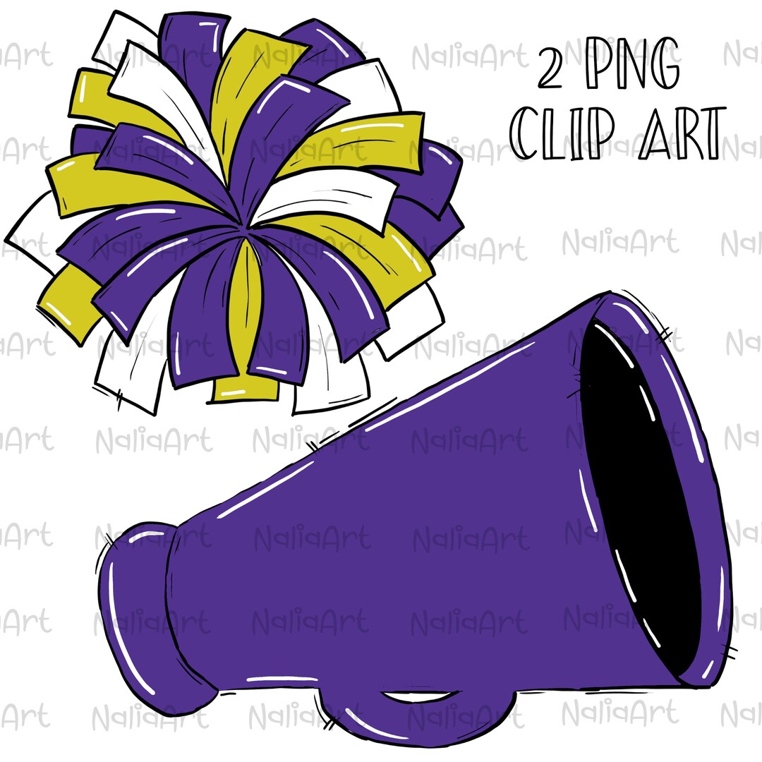 Cheer Poms Megaphone Football Purple Gold Digital Download Cheerleader ...