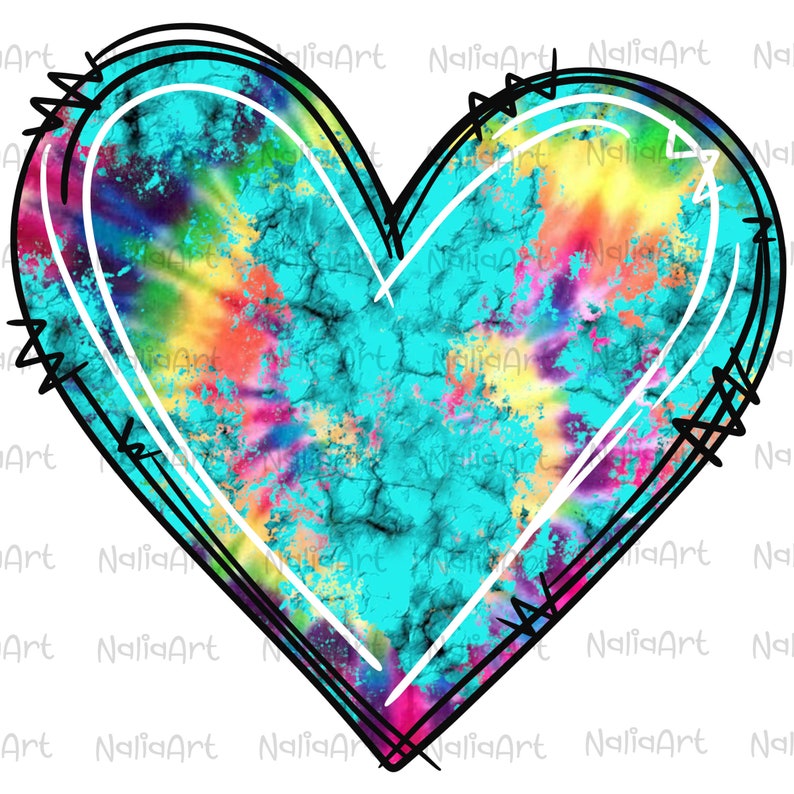 Heart Turquoise Tie Dye Heart PNG Cheetah Heart Heart Watercolor ...