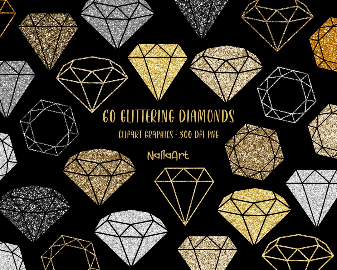 Glittering Diamonds Clipart Silver Gold Glitter Diamond Clip - Etsy